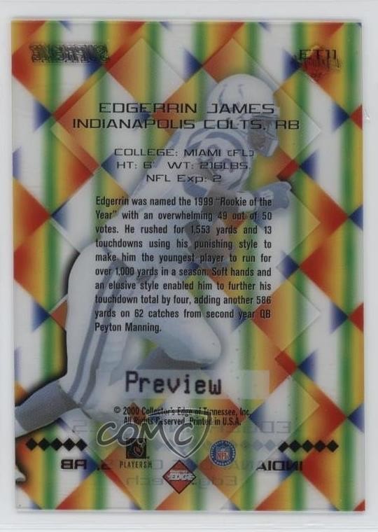 2000 Collector's Edge Supreme Edge Tech Preview Edgerrin James #ET11 ...
