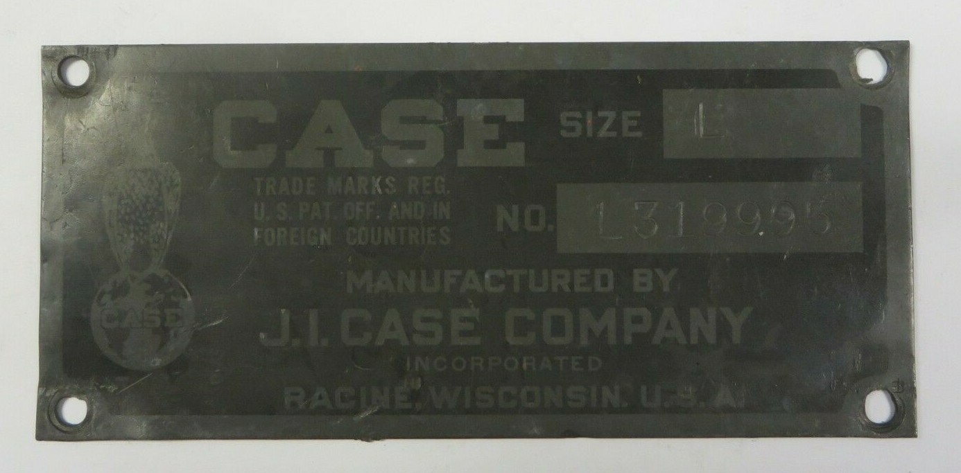 Vintage J.I. CASE COMPANY Metal Serial Tag Plate Number Data Plate Farm ...