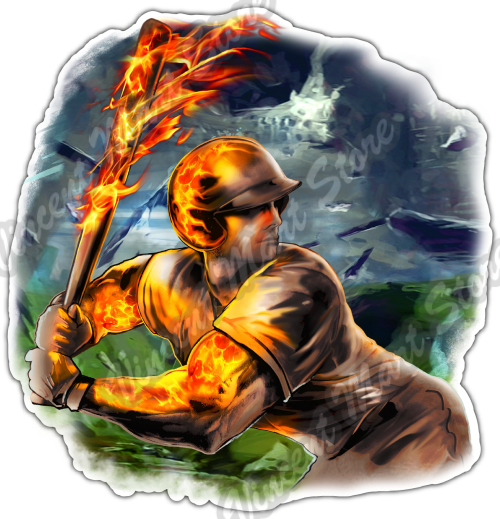 Angry Baseball Flame Pitcher Batting MLB Car Bumper Vinyl Sticker Decal ...