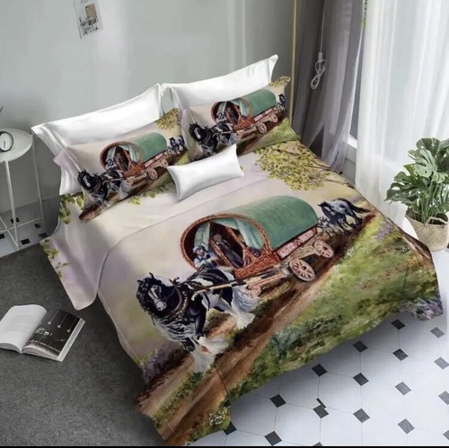 Caravan Bedding Set Duvet Cover Pillow Cases Double Size Wagon Gypsy 4 ...