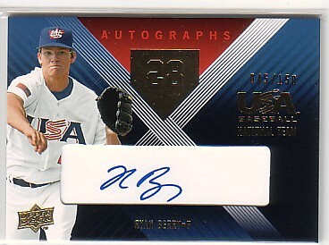 2008 USA Baseball National Team Signatures Blue #2 Ryan Berry Auto /150 ...