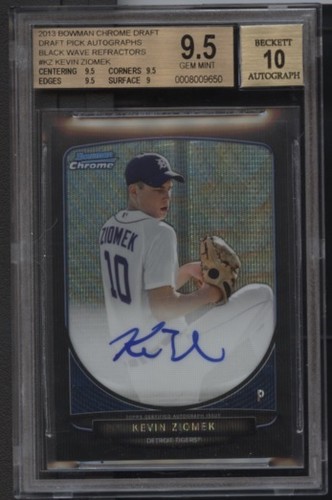 Kevin Ziomek 2013 Bowman Chrome Black Wave Refractor /50 Auto BGS 9.5 ...