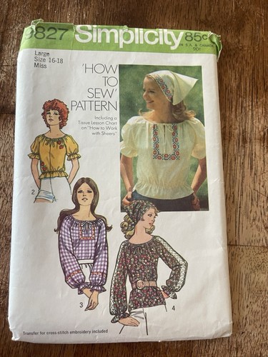 Vintage Simplicity Pattern 70's Festival Hippie Blouse Scarf #9827 CUT ...