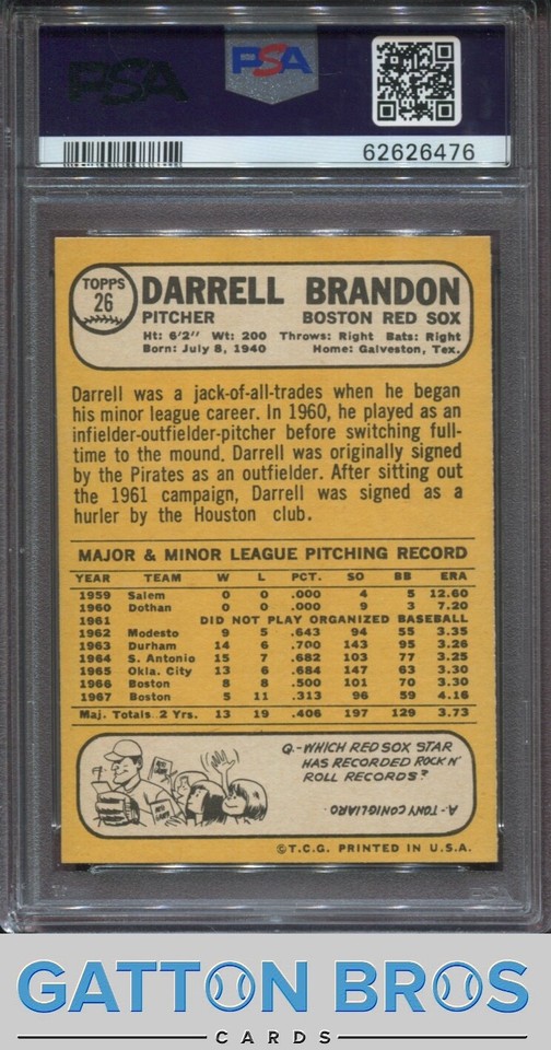 1968 Topps Darrell Brandon #26 PSA 6 EX-MT | eBay