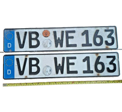 GENUINE VINTAGE GERMAN LICENSE PLATES Deutschland EUROPE CAR NO. VB-WE ...