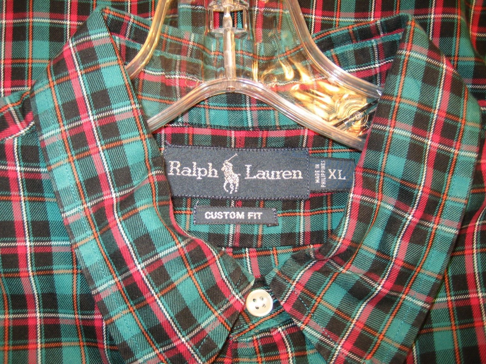 Polo Ralph Lauren Red/Green Plaid Long Sleeve Button Up Dress Shirt Men ...