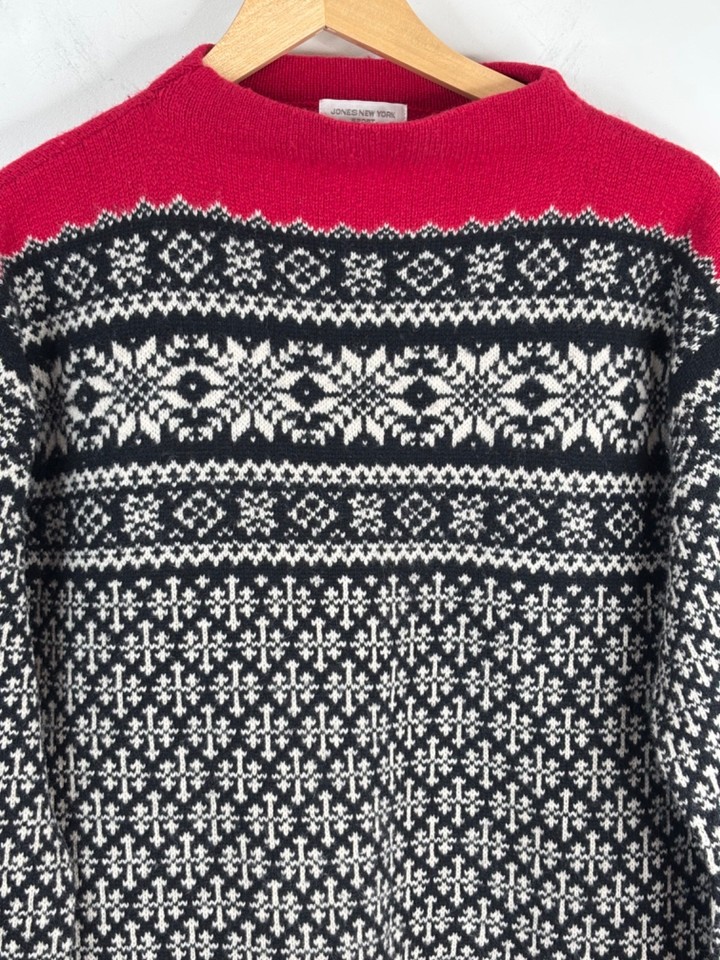 VTG Jones New York Lambswool Fair Isle Sweater XL Mock Neck Nordic Ski ...