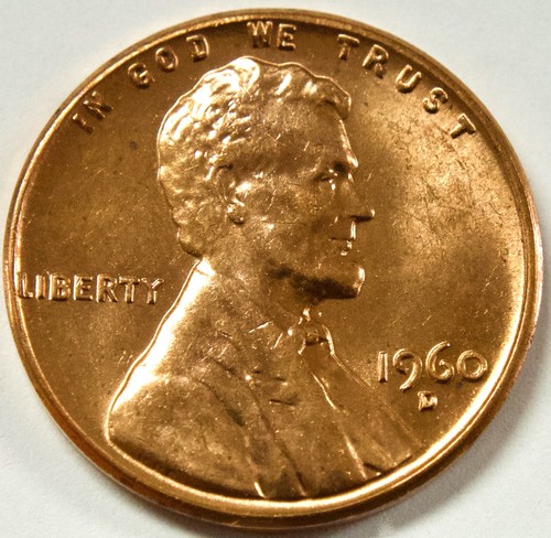 1960 D Lincoln Cent Brilliant Uncirculated One coin from UNC Roll Large ...