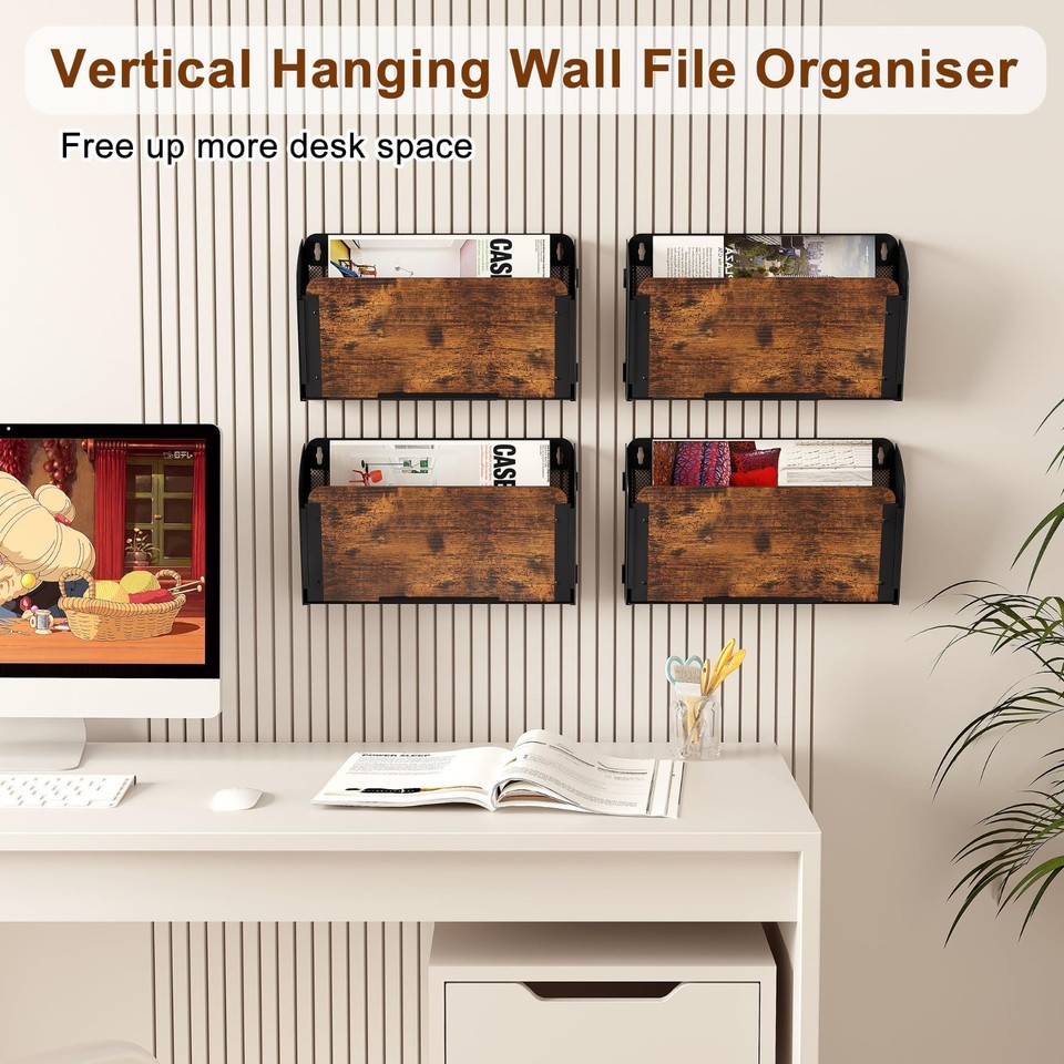 4-Pocket Wood Desk Tidy Organiser Wall Mounted - Black/Antique 4 Pocket ...