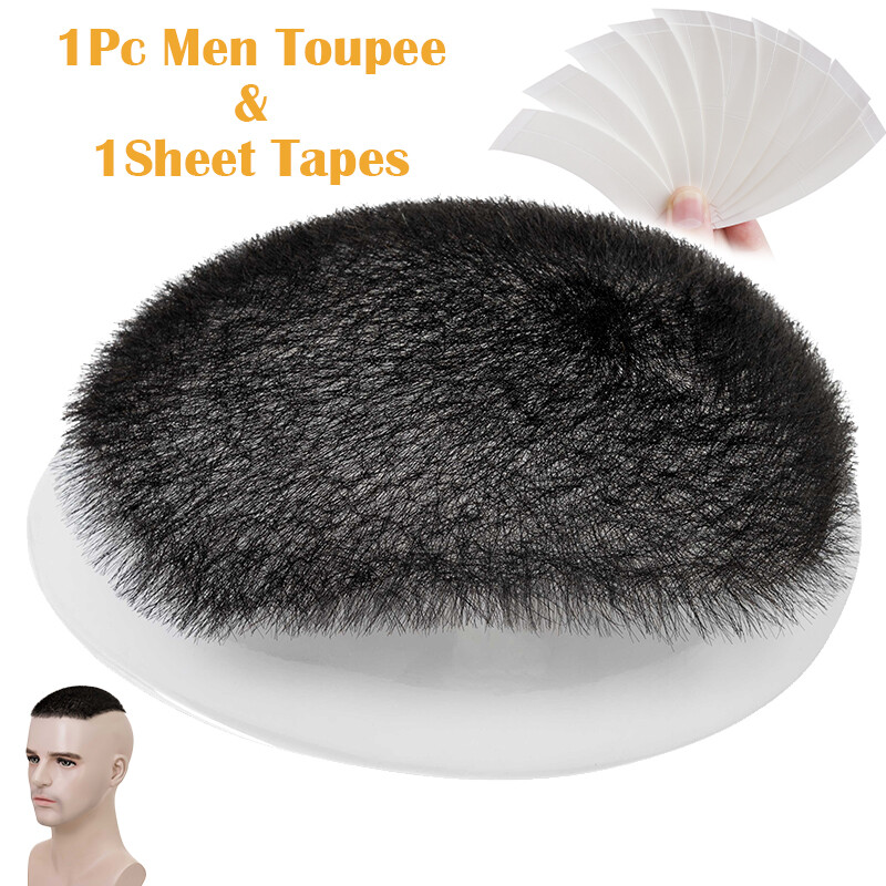 Men Toupee Short 1cm Buzz Cut Remy Virgin Human Hair Skin PU Bald Head ...