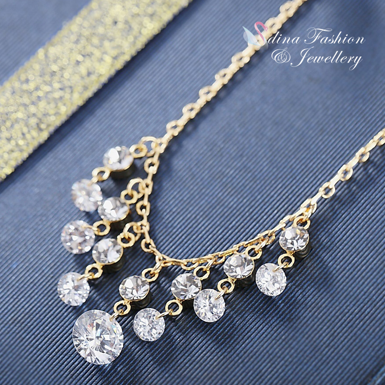 18K Yellow Gold Plated Cubic Zirconia Sparkling Waterfall Statement ...