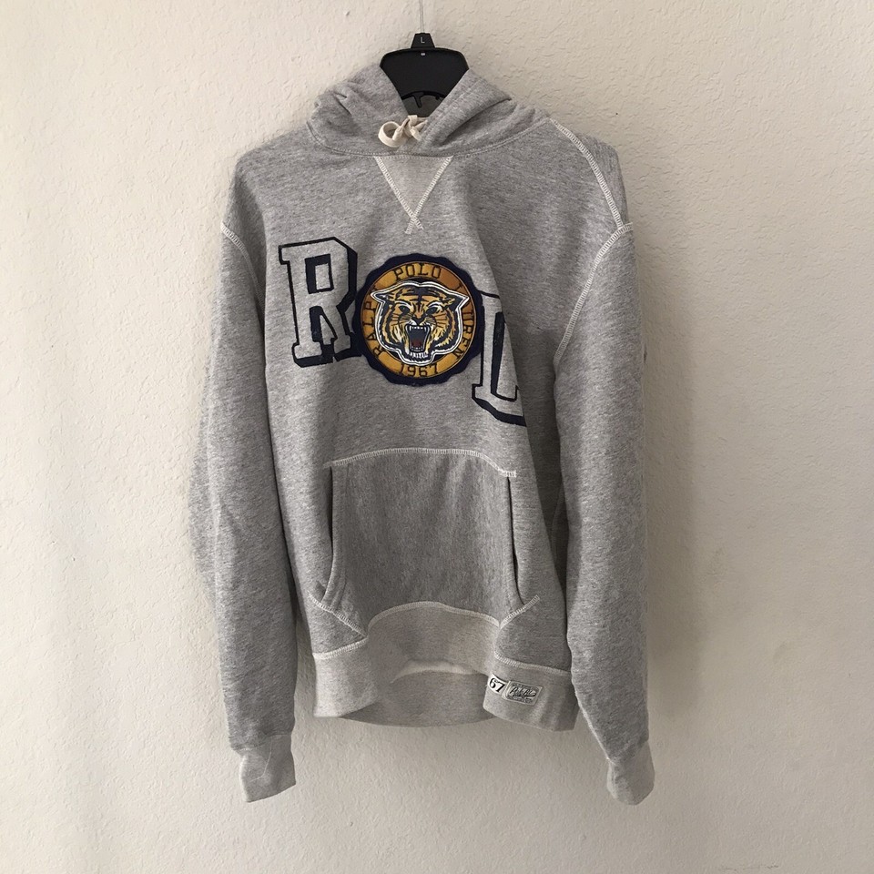 New Polo Ralph Lauren Fierce Tiger Grey Stitched Hoodie Pullover Size ...