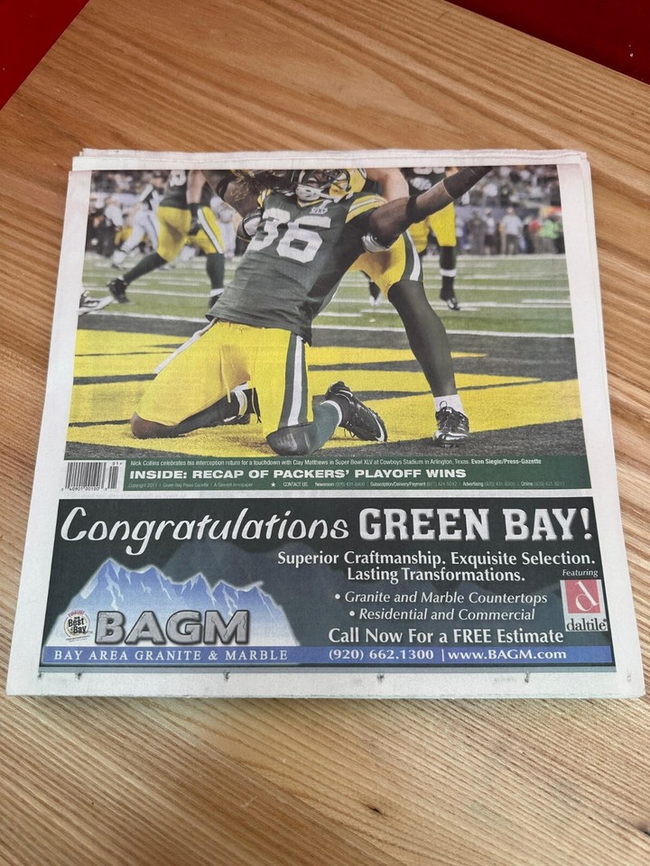 Green Bay Packers 2011 SB XLV World Champs GB Press Gazette Newspaper 2 ...