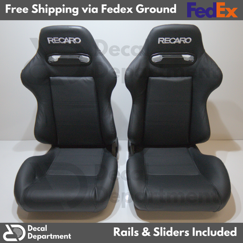 Set of 2 Reclinable Slider Seats For Recaro Seat Black Suede + Rails ...