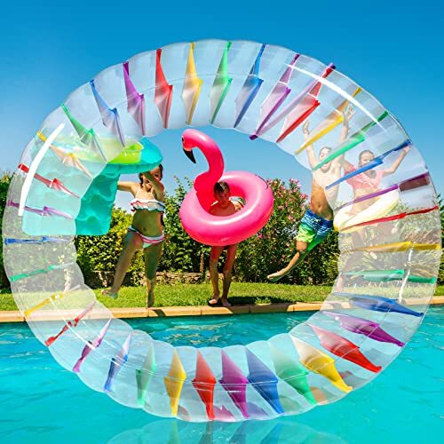 Sosation 73 Inches Giant Inflatable Rolling Wheel Colorful Water Wheel ...