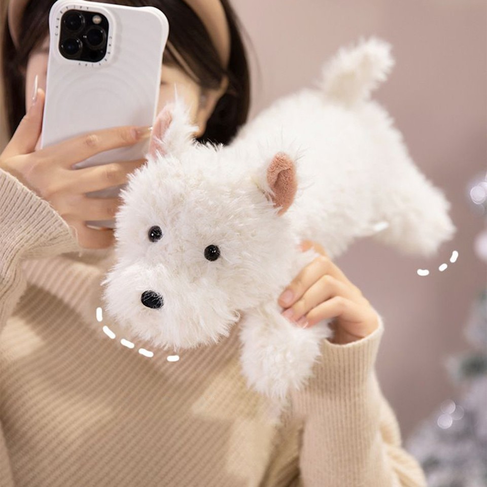 Dog Stuffed Animal Cute Plush Animal Puppy Toy Lying White Dog Soft ...