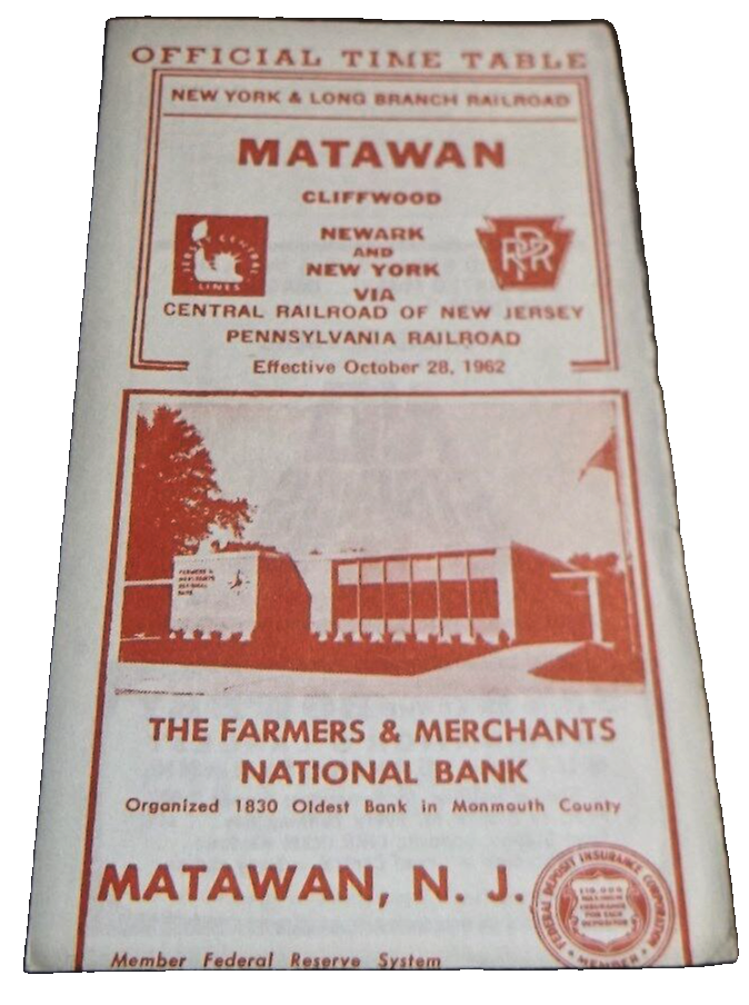 OCTOBER 1962 NY&LB NEW YORK & LONG BRANCH CNJ PRR MATAWAN NEW JERSEY ...