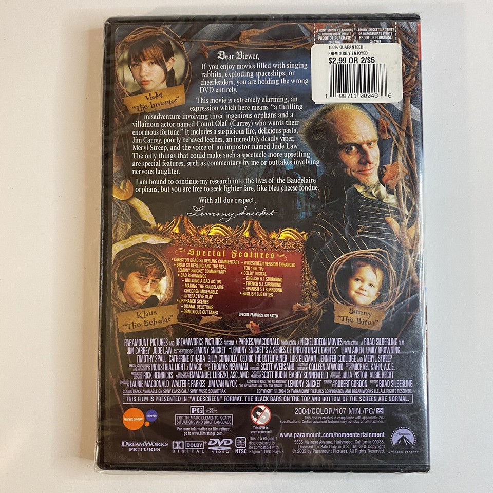 Lemony Snickets A Series of Unfortunate Events (DVD, 2005) Jim Carrey ...