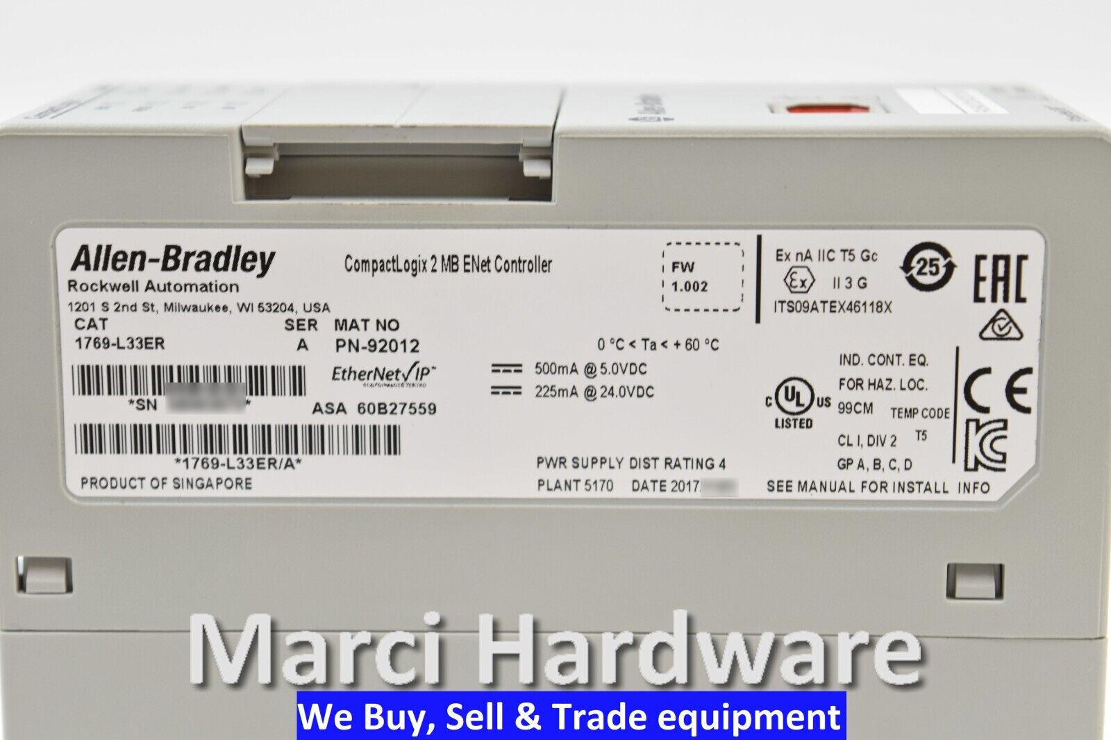 Allen Bradley 1769-L33ER CompactLogix L33ER 2MB ENet Controller | eBay