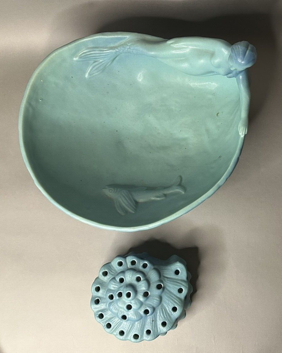 Van Briggle Art Pottery Siren of the Sea Mermaid Console Bowl Shell ...