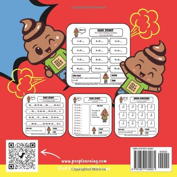 Poop Multiplication: 8 Times Table Workbook - Learn Math Facts Fast the ...