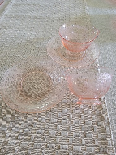pink "June " Fostoria pair tea cups w/saucers depression glass | eBay