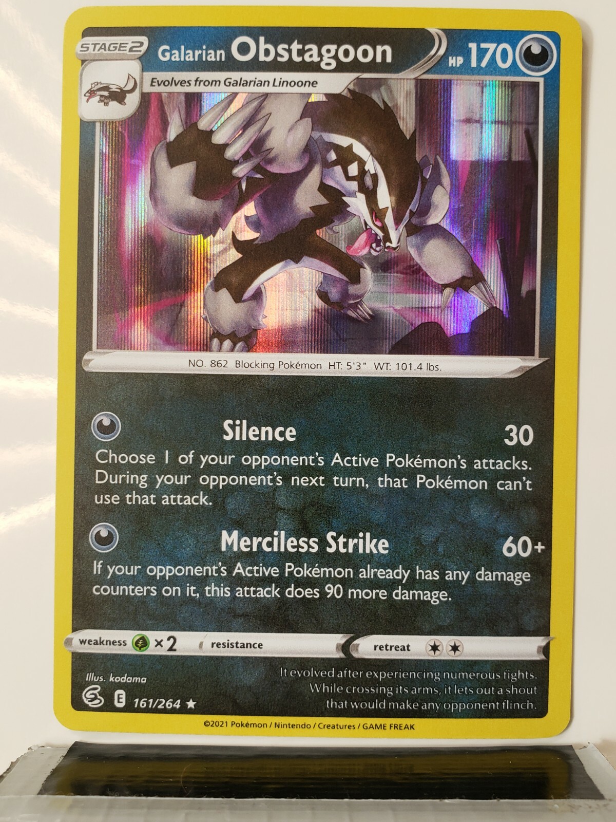 HOLO Galarian Obstagoon 161/264 NM / M - RARE Fusion Strike Pokemon ...