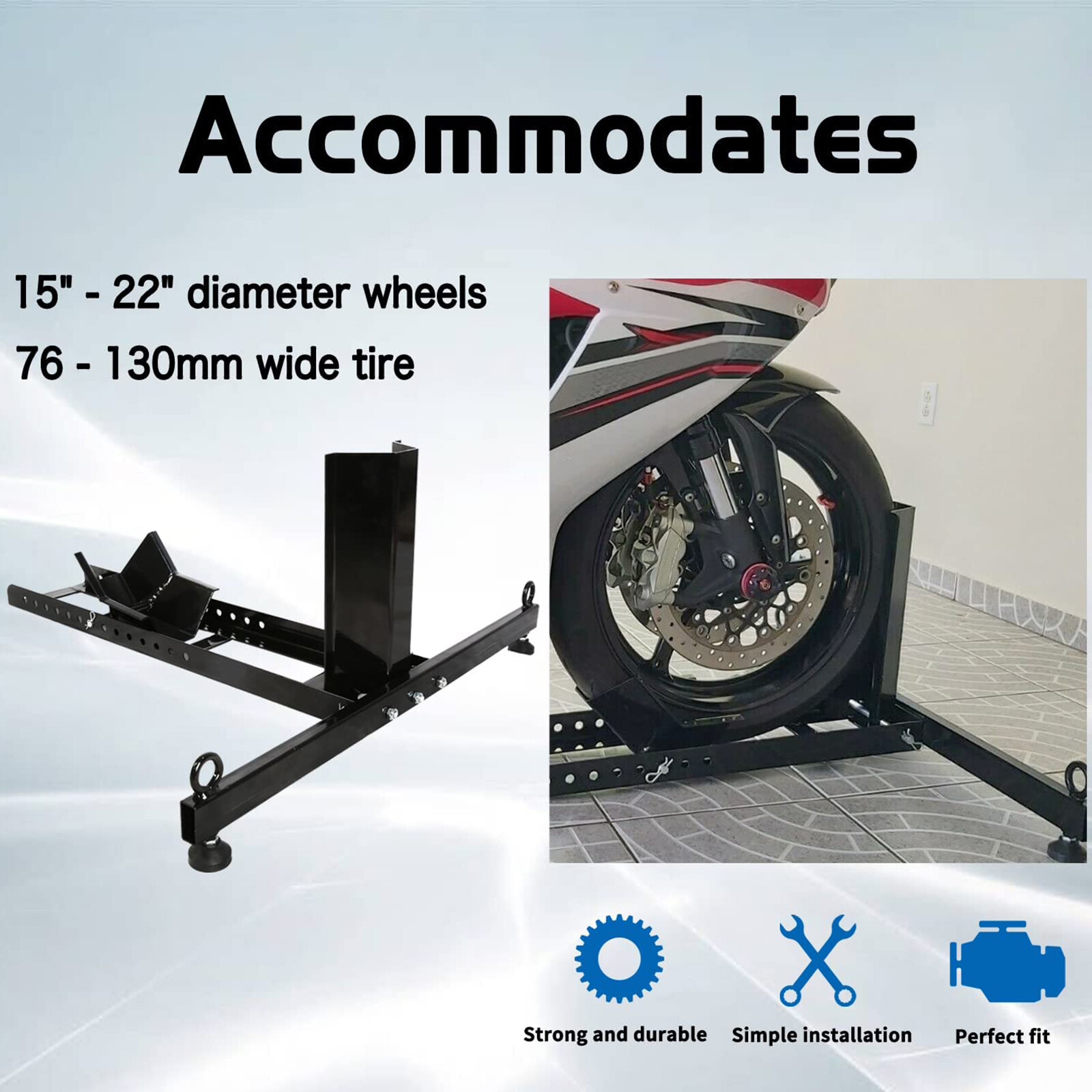 Adjustable Motorcycle Wheel Chock Upright Stand Wheel Tire Chock 15"-22 ...