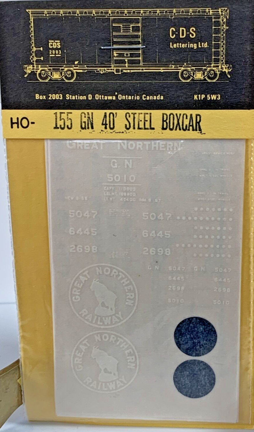 C-D-S CDS Lettering HO Scale Decals # HO-155 HO 155 GN Great Northern ...