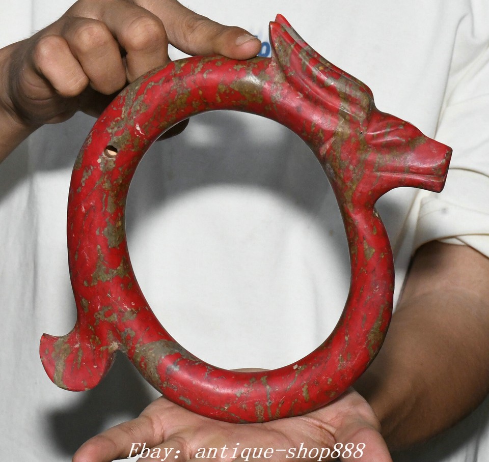 8.6" China Dynasty Hongshan Culture Turquoise Carved Dragon Hook Gou ...