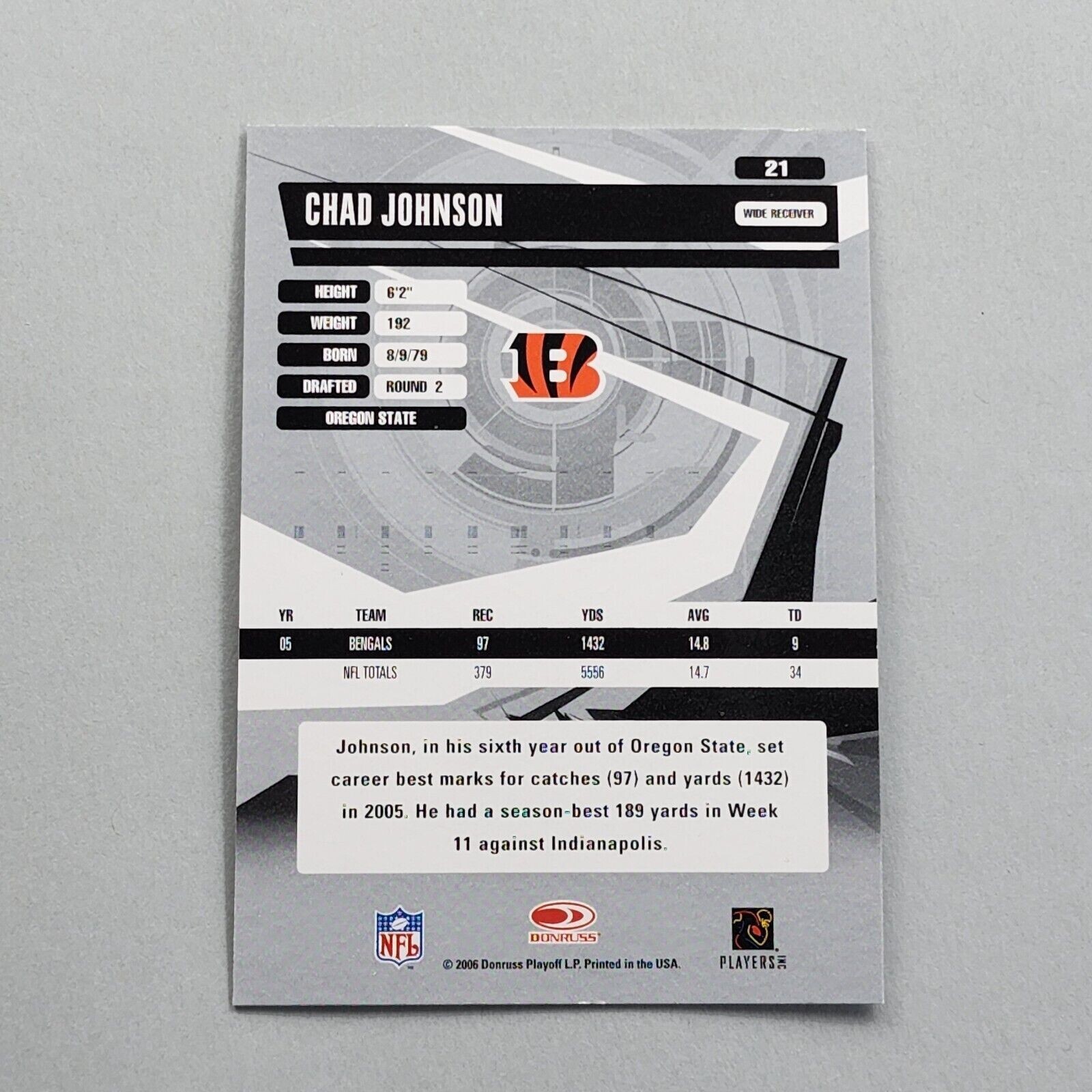 2006 Donruss Elite Chad Johnson Card #21 Cincinnati Bengals Football ...