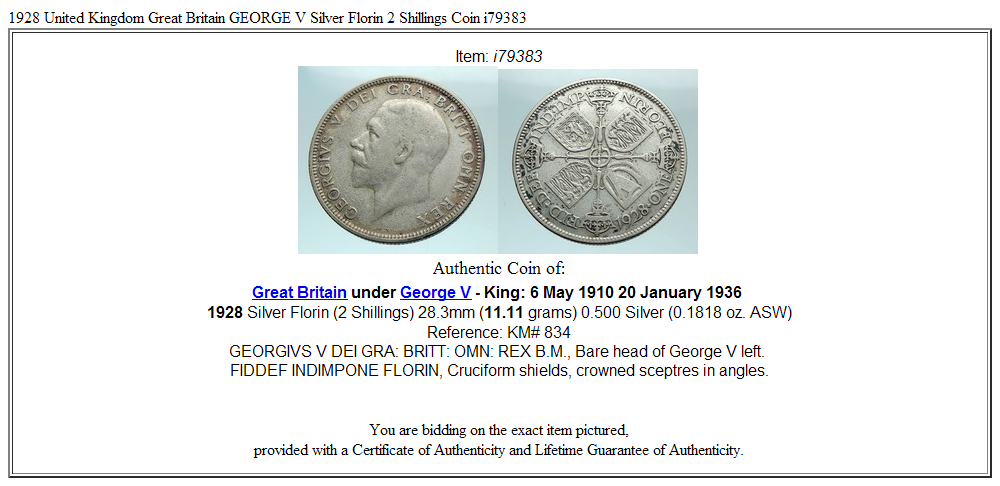 1928 United Kingdom Great Britain GEORGE V Silver Florin 2 Shillings ...