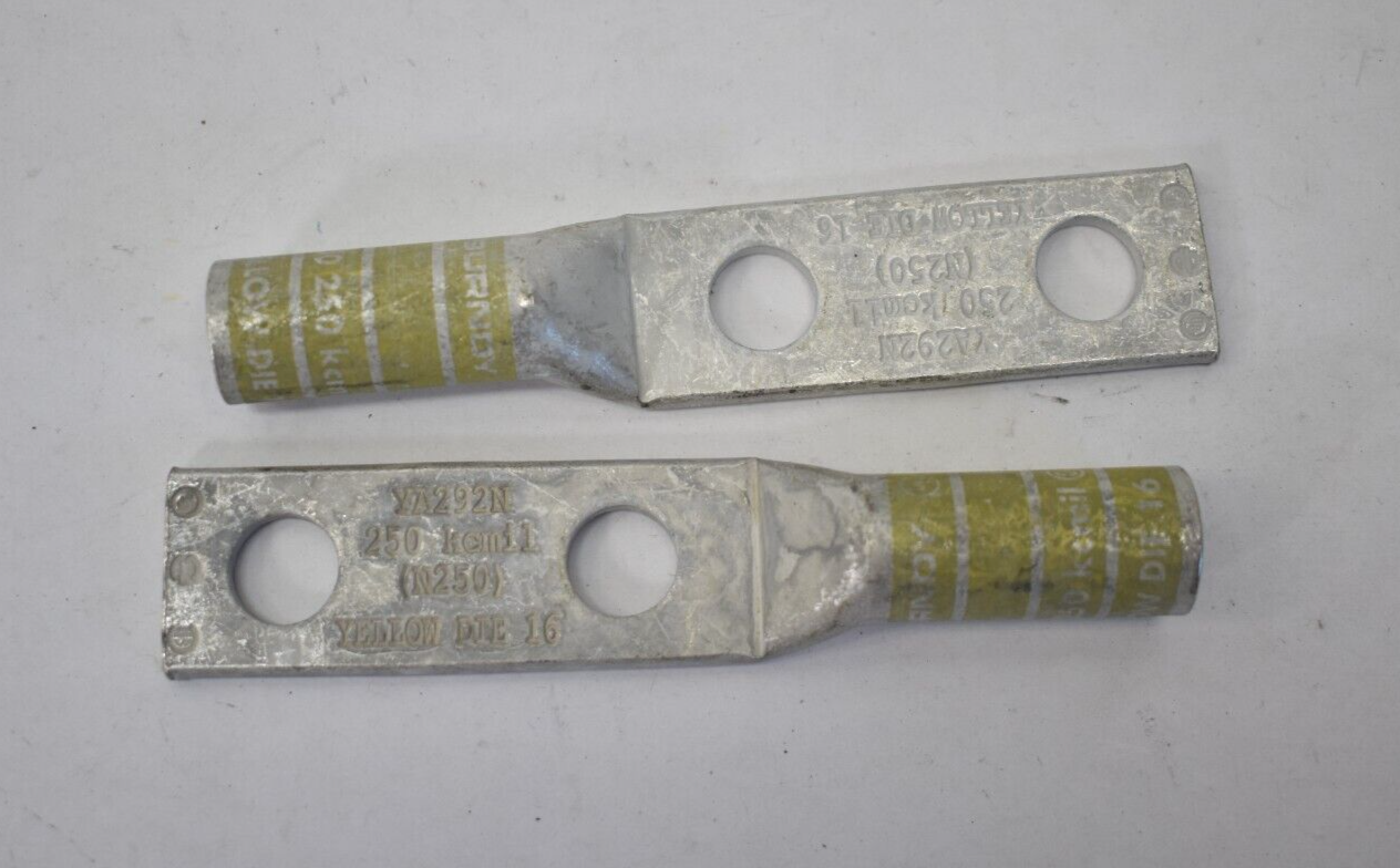 Lot of 2 Burndy YA292N Compression Lugs Two Hole 250KCMIL Yellow Long ...