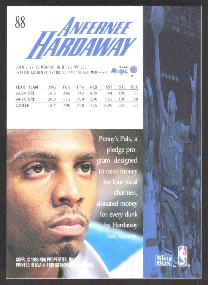 1995-96 SkyBox Premium Anfernee Hardaway Orlando Magic #88 | eBay