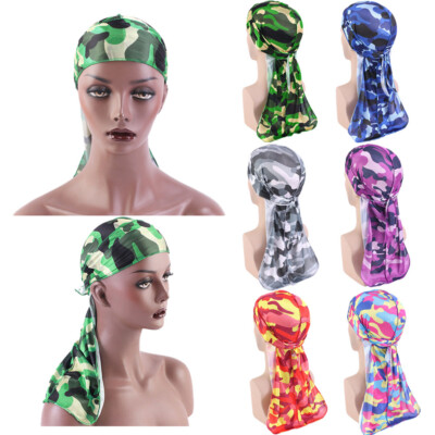 Unisex Women Men Camouflage Durag Hat Cap Silk Pirate Doo Rag Bandana ...