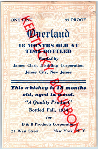 1934 Overland Kentucky Bourbon Whiskey Jame Clark Label WL2 | eBay