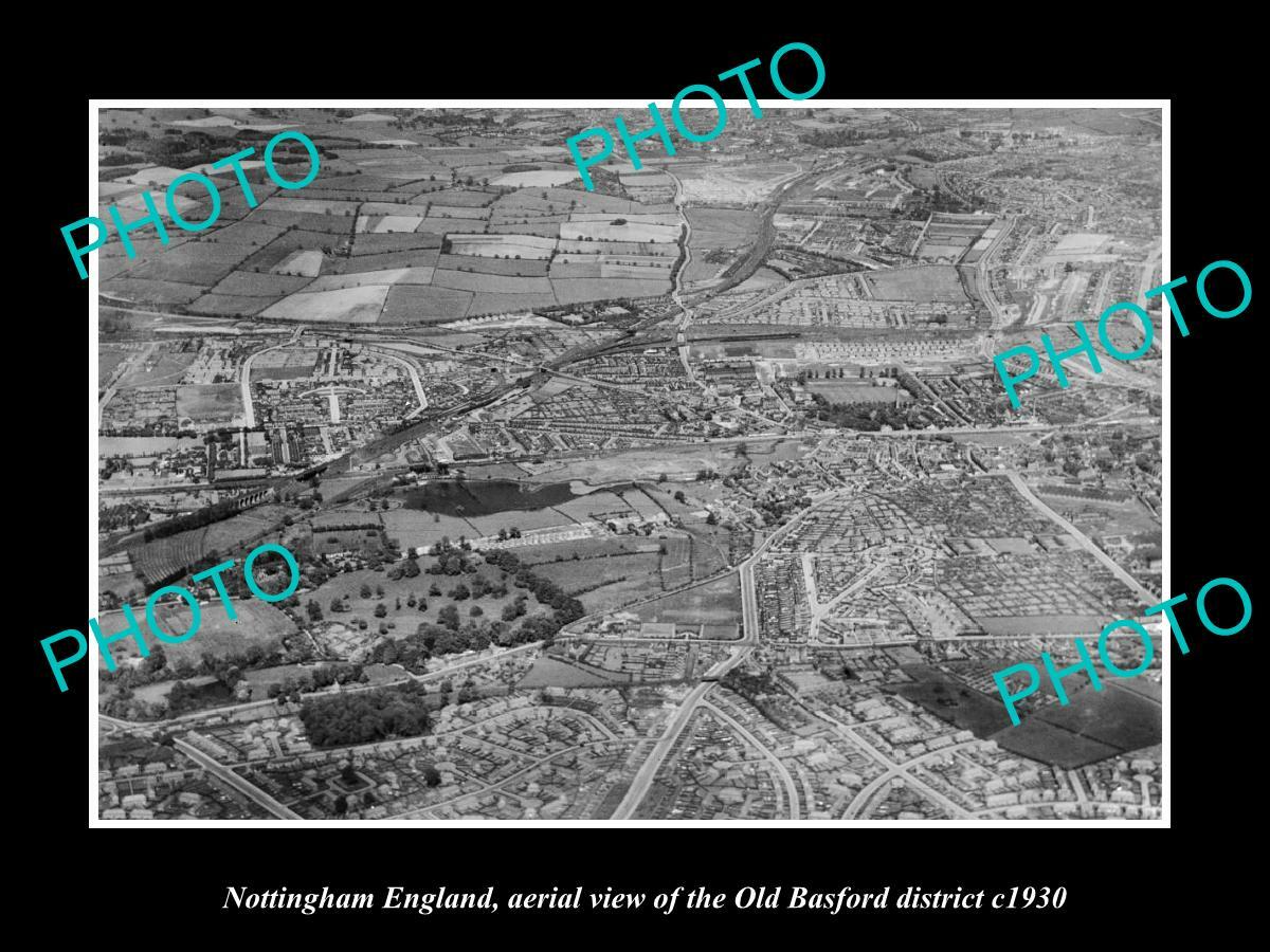 OLD POSTCARD SIZE PHOTO NOTTINGHAM ENGLAND AERIAL VIEW OF OLD BASFORD ...