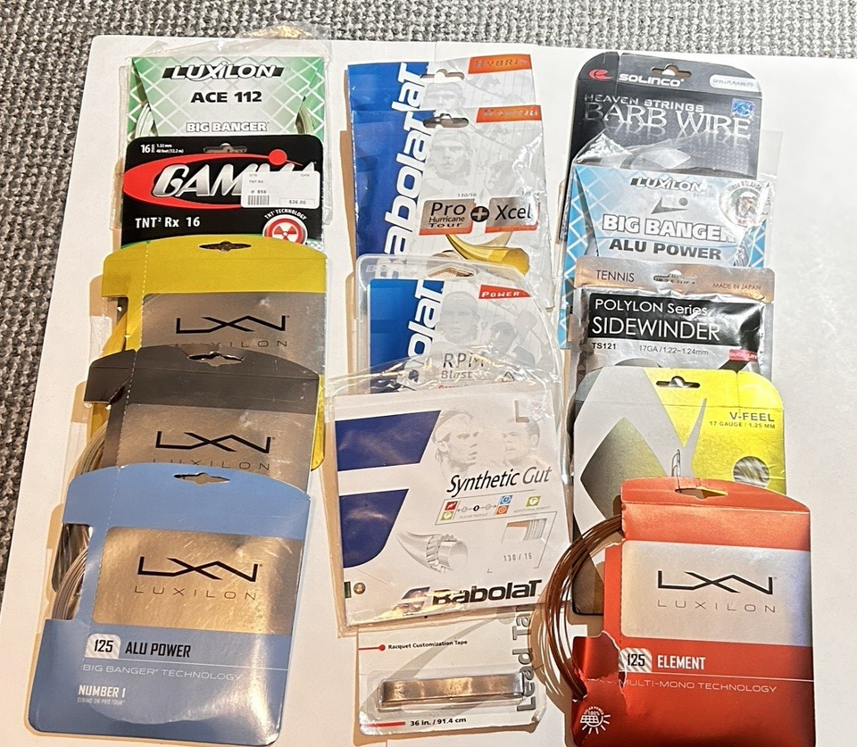 13 Sets Assorted Tennis Strings-Babolat,Solincu,Luxilon,Gamma,Volkl ...