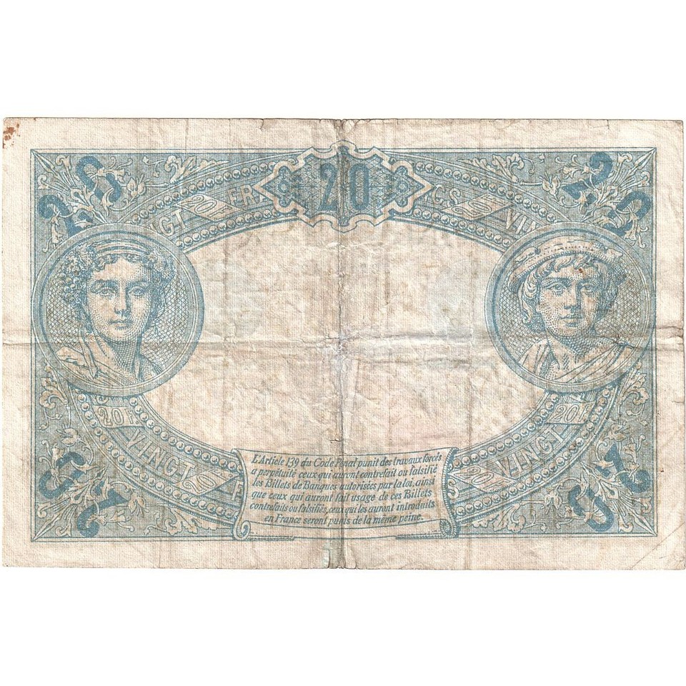 [#334639] France, 20 Francs, Bleu, 1912-02-07, P.1149, VF | eBay