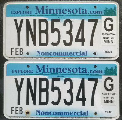 Minnesota License Plate Pair Non Commerical YNB5347 15,000 GVW Alum ...