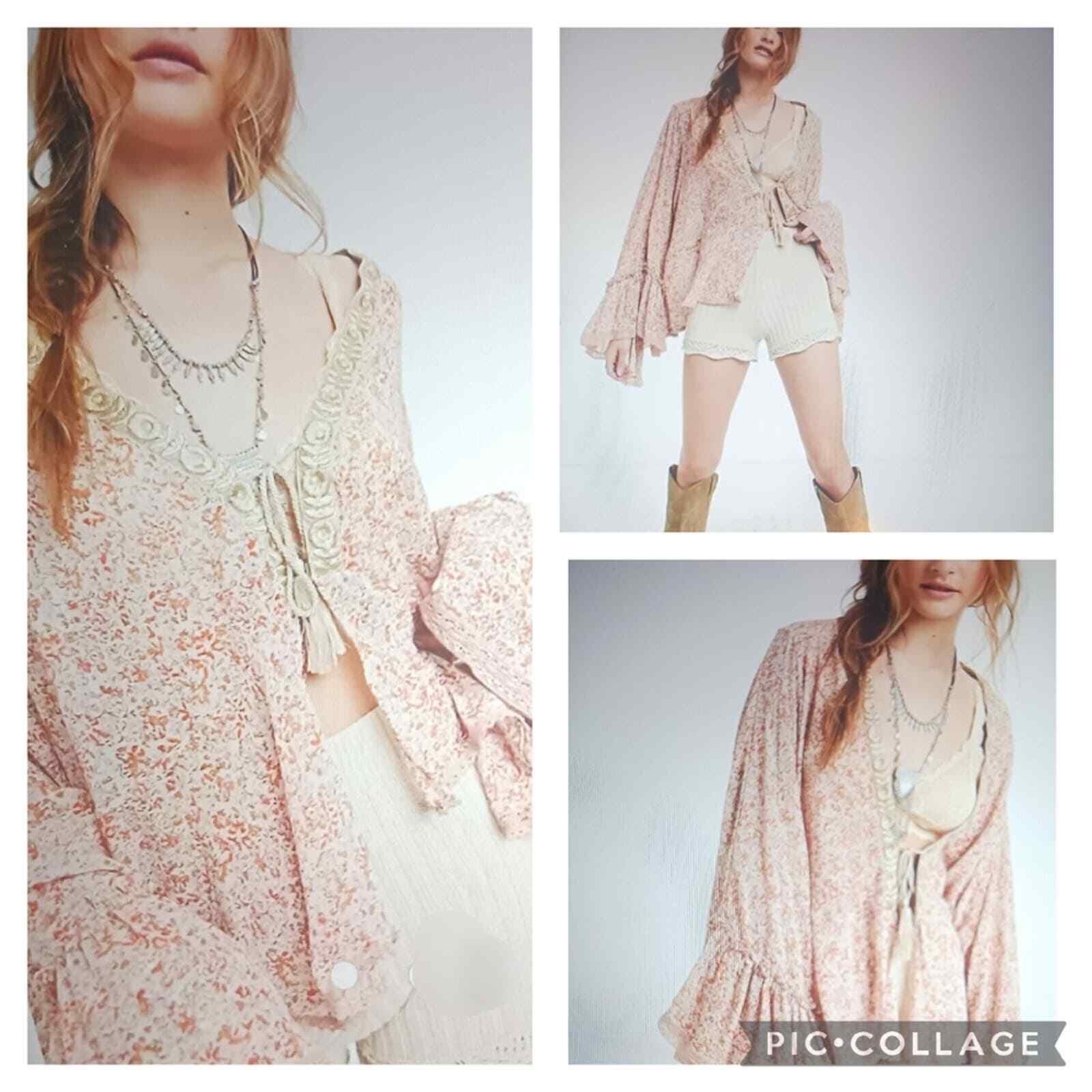 W72 GUC Boho Chic Free People Lola Tie Kimono - Gem