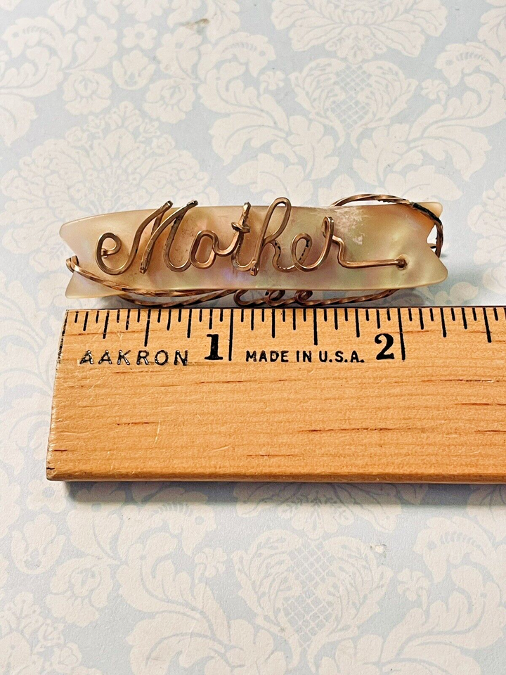 Vintage Abalone Shell Pin "Mother" Cursive Script Simple C-clasp ...