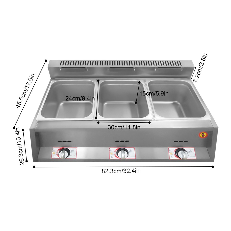 3-Pan Propane Gas Food Warmer Restaurant Tabletop Desktop Countertop ...