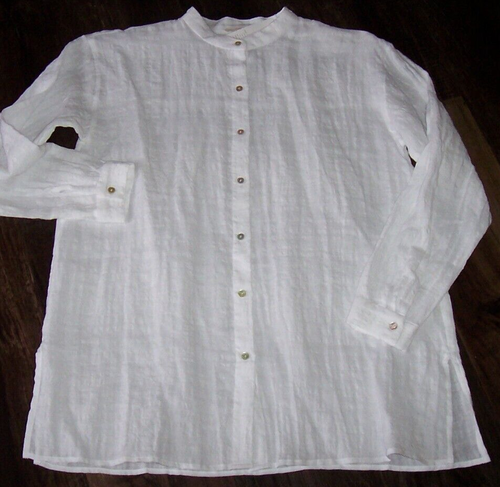 NWT Eileen Fisher SOLID WHITE Texture Linen/Cotton Button-Front Tunic Blouse XXS | eBay