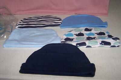 Baby Boys 5-Pack Caps Size 0-6 Months Brand New 100% Cotton Prevents ...