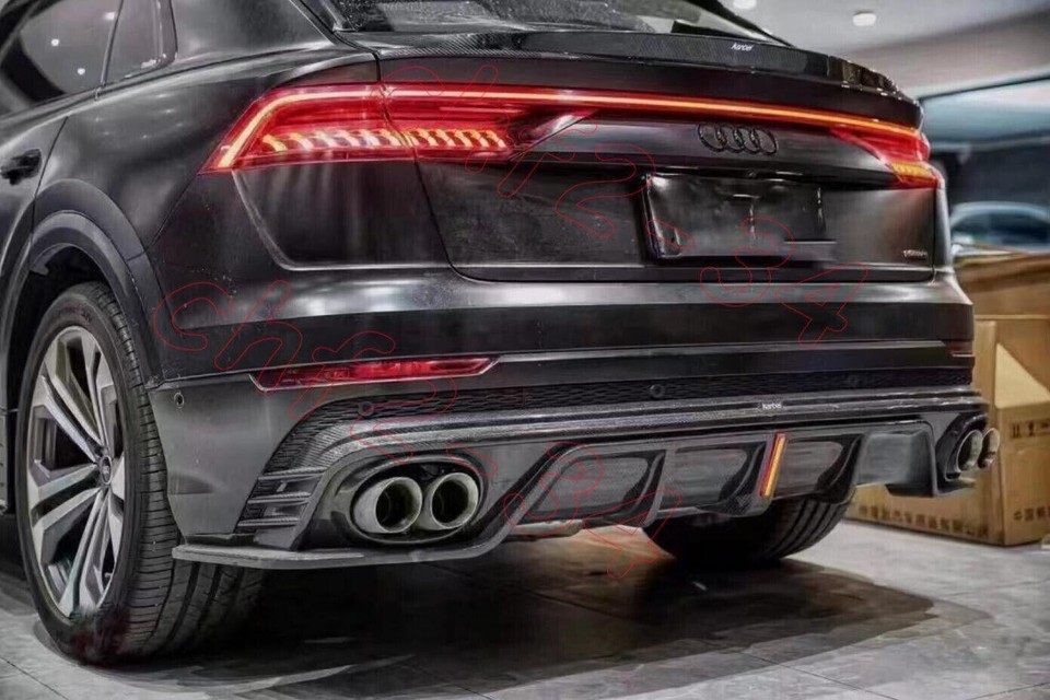 Real Carbon Fiber LED Rear Diffuser Bumper Lip Spoiler For Audi Q8 SQ8 ...