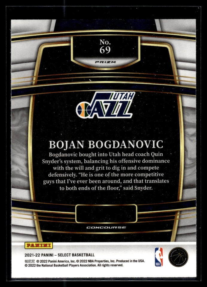 Bojan Bogdanovic 2021 Panini Select Concourse Blue Silver Prizm Card ...