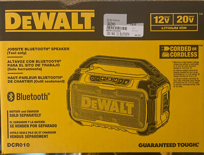 DEWALT DCR010 12V/20V MAX Jobsite Bluetooth Speaker-Cord Or Cordless ...