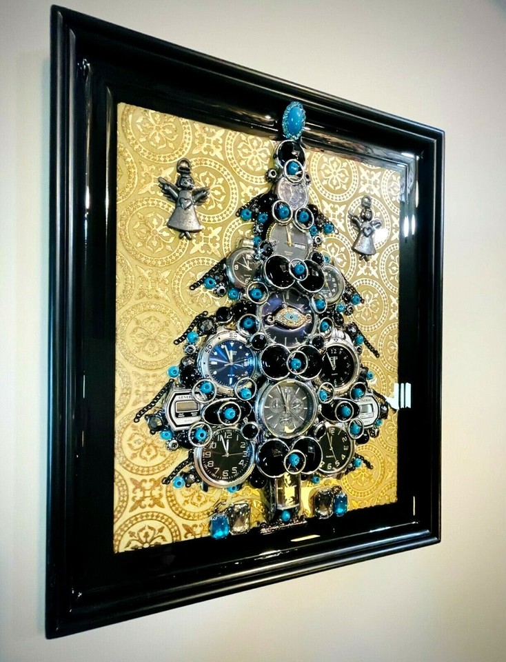 CHRISTMAS TREE, WATCH COLLECTION, FRAMED JEWELRY ONE OF A KIND ART | eBay