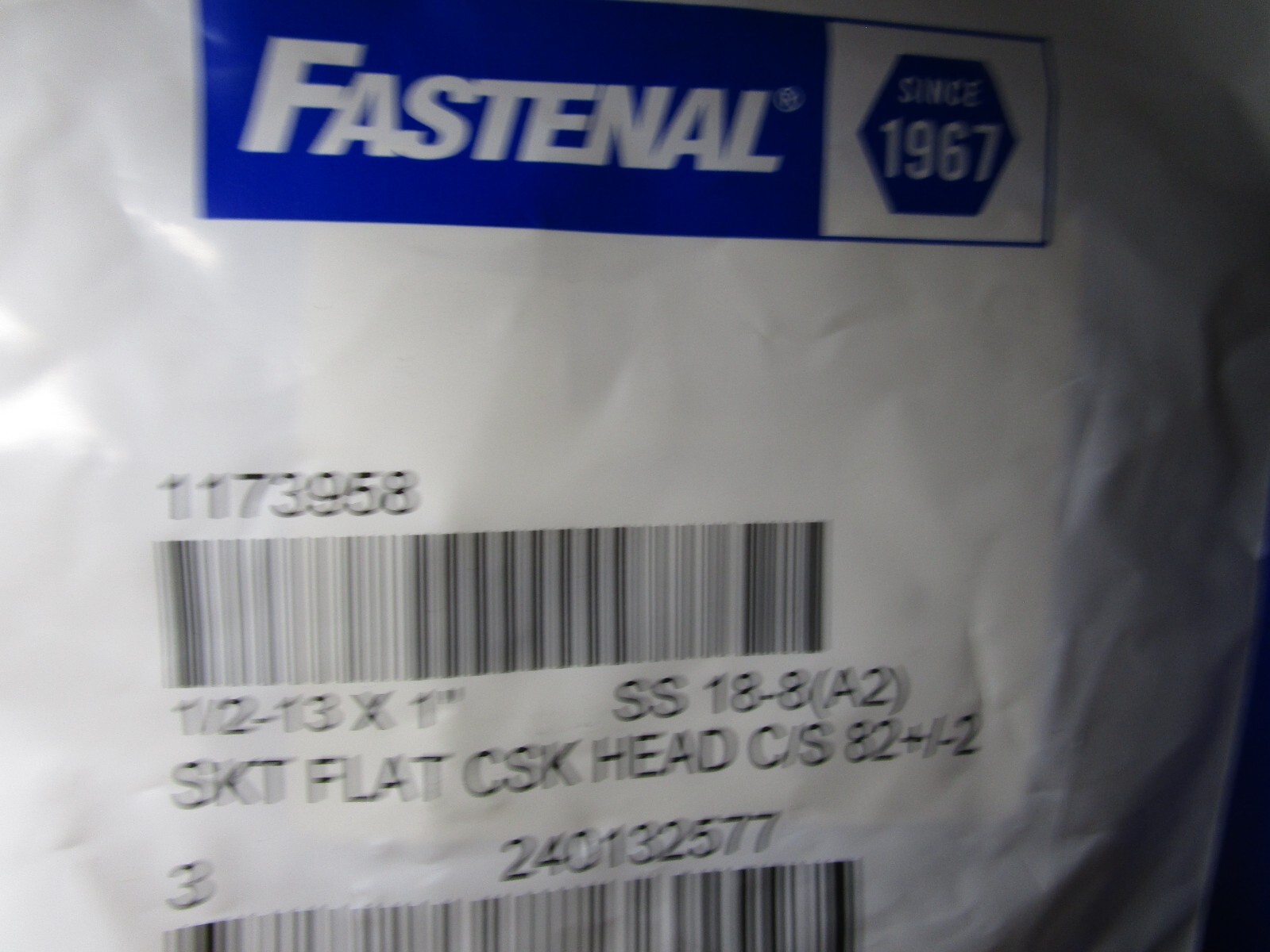 (3) 1/2"-13 x 1" ASTM F879 Hex Drive Grade 18-8 SS Flat Socket Cap ...